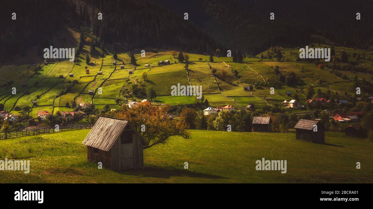 Mountain village at summer sunset hi-res stock photography and images ...