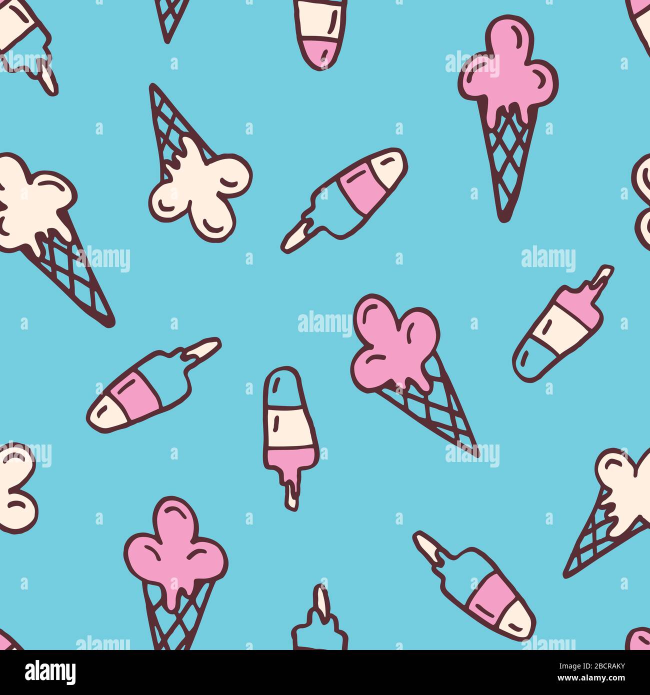 Colorful Hand Drawn Felt Tip Marker Melting Ice Cream Cones And Scoops