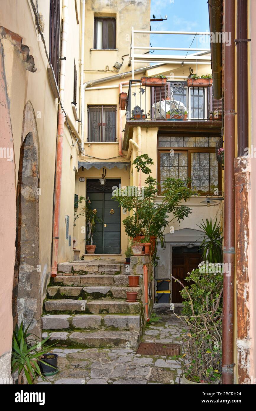 A narrow street in a small village in central Italy Stock Photo - Alamy