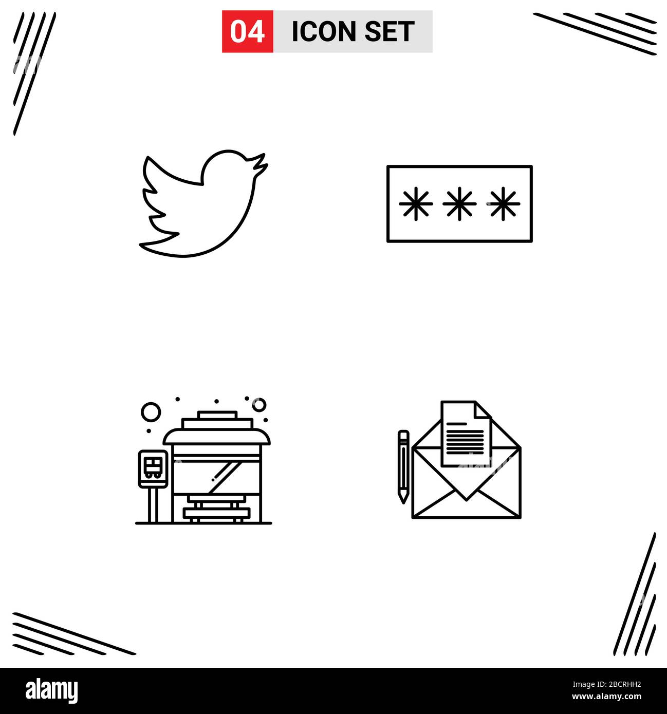 Group of 4 Modern Filledline Flat Colors Set for network, stop, code ...