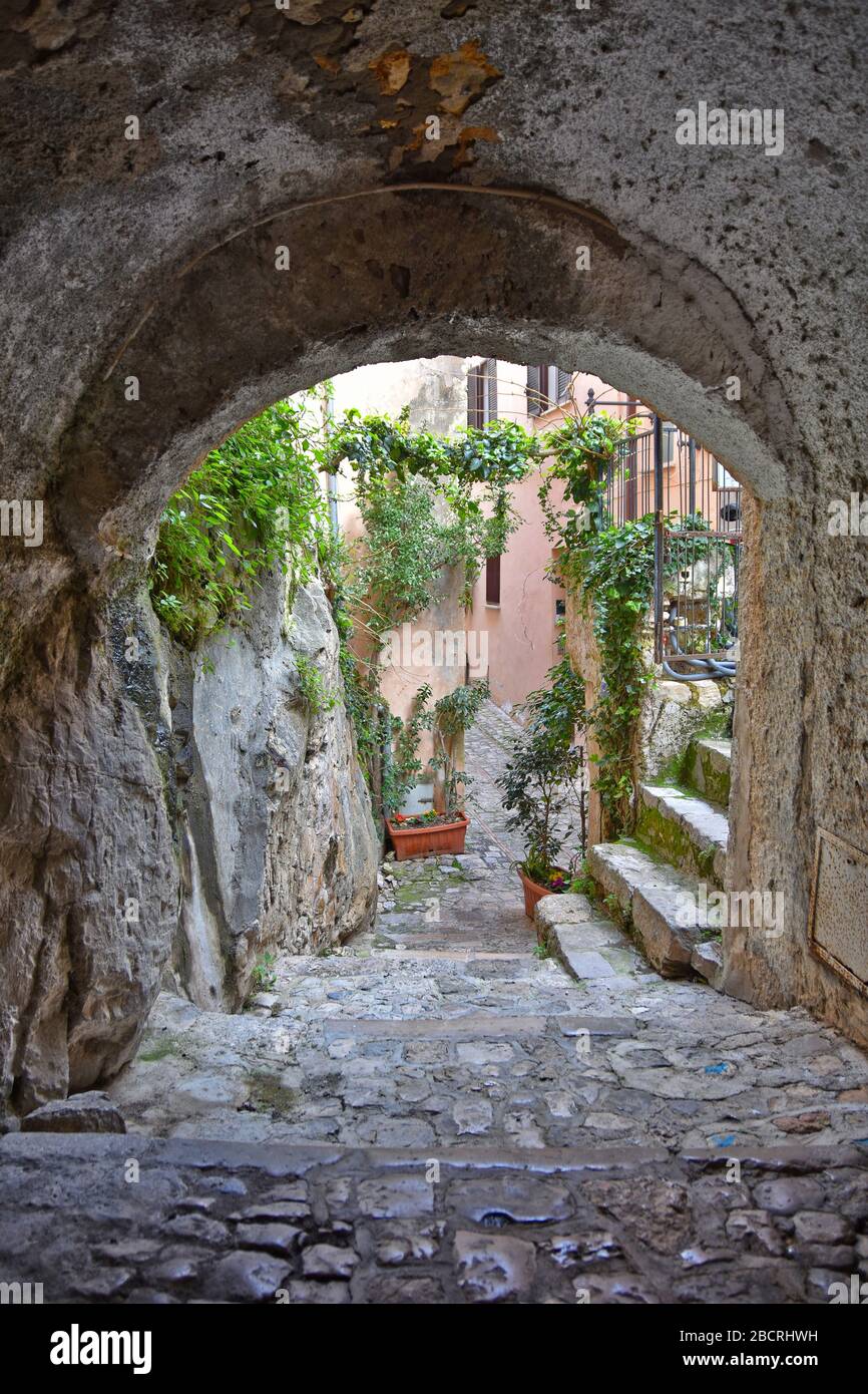 A narrow street in a small village in central Italy Stock Photo - Alamy