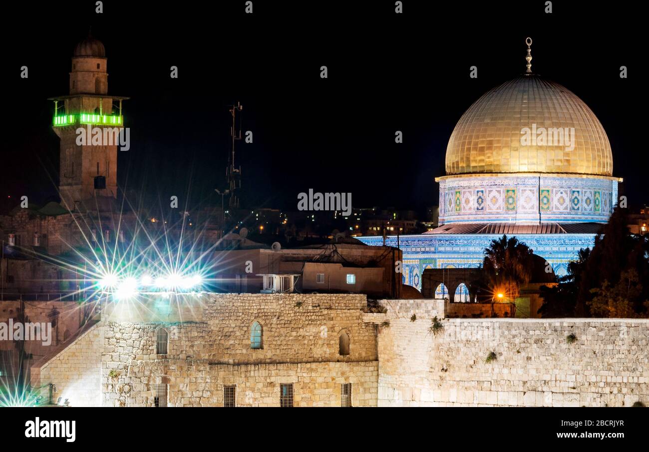 panoramic view with dome of the rock in historical center of jerusalem ...