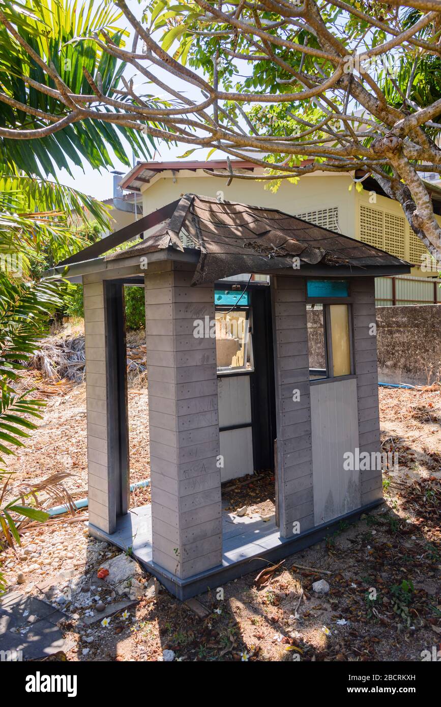 Very small security hut at an abandoned security hut building Stock ...