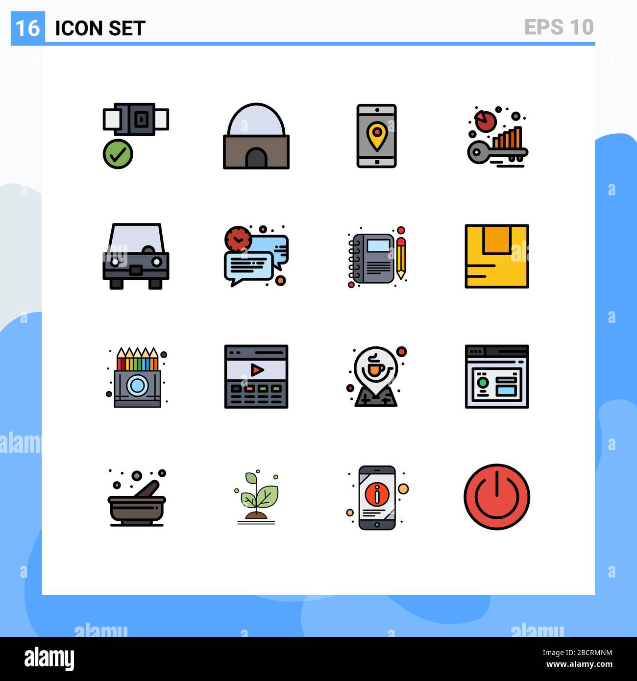 Set of 16 Vector Flat Color Filled Lines on Grid for filled, keyword ...