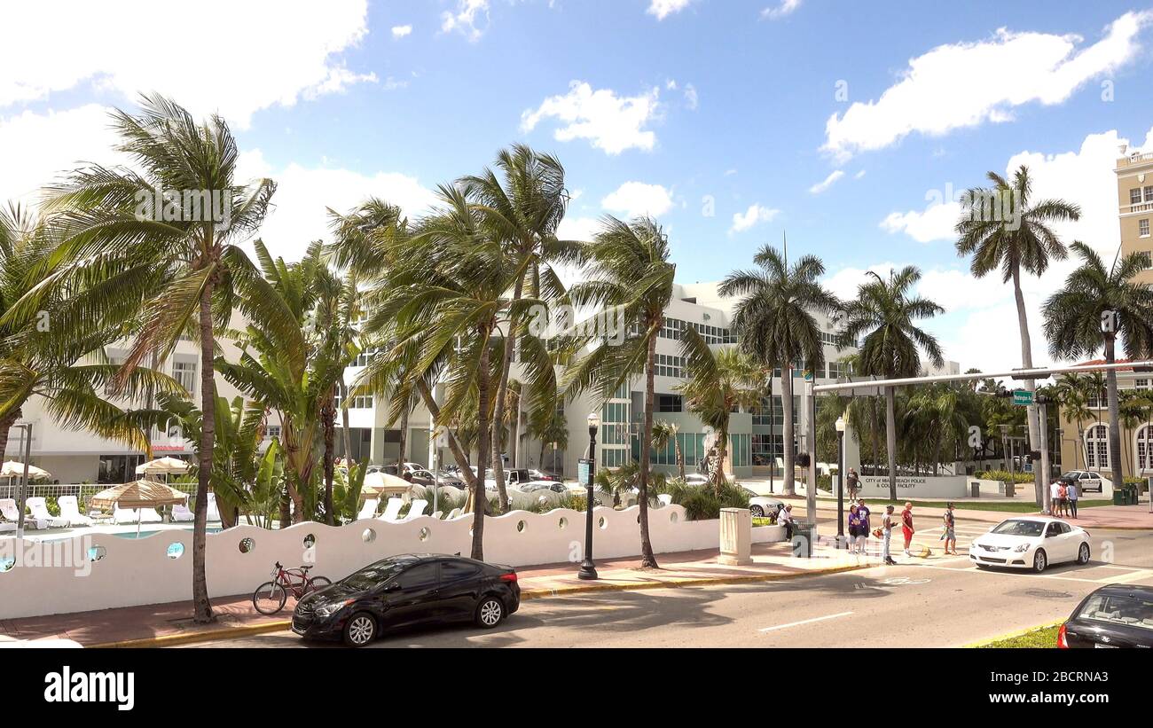 Typical Miami Beach Street view - MIAMI, USA APRIL 10, 2016 Stock Photo ...