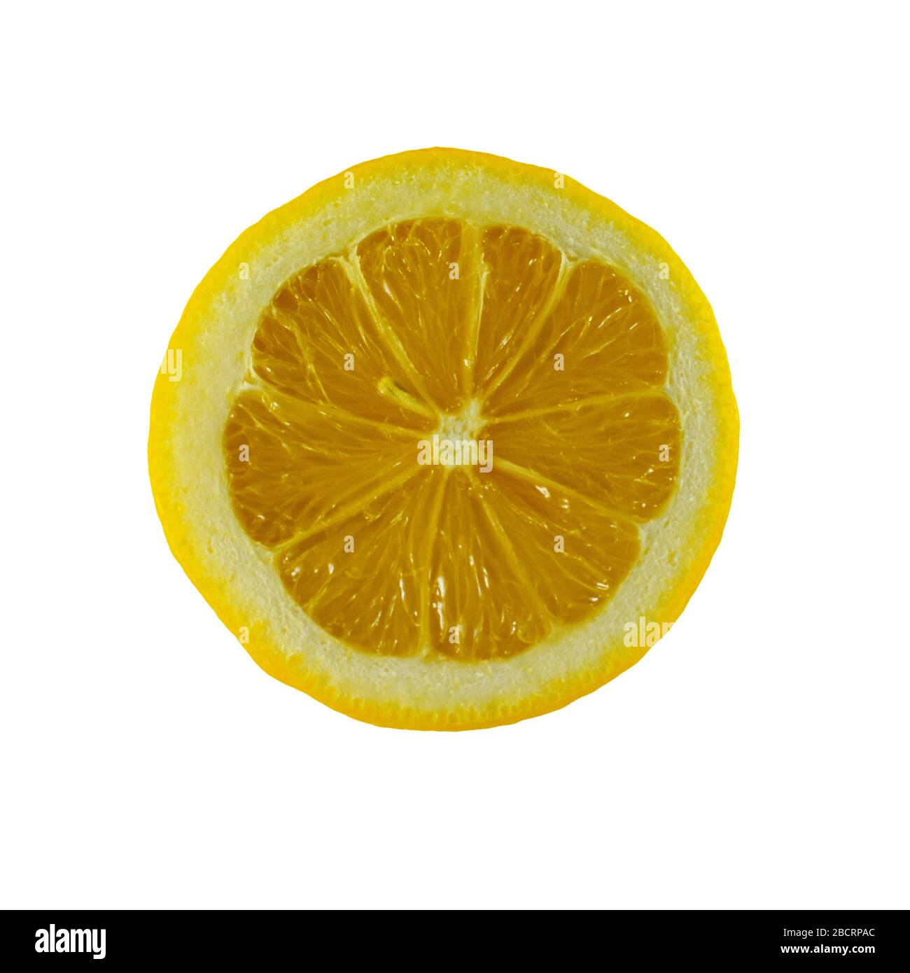 Juicy yellow slice of lemon on a white background isolated. Cut lemon ...