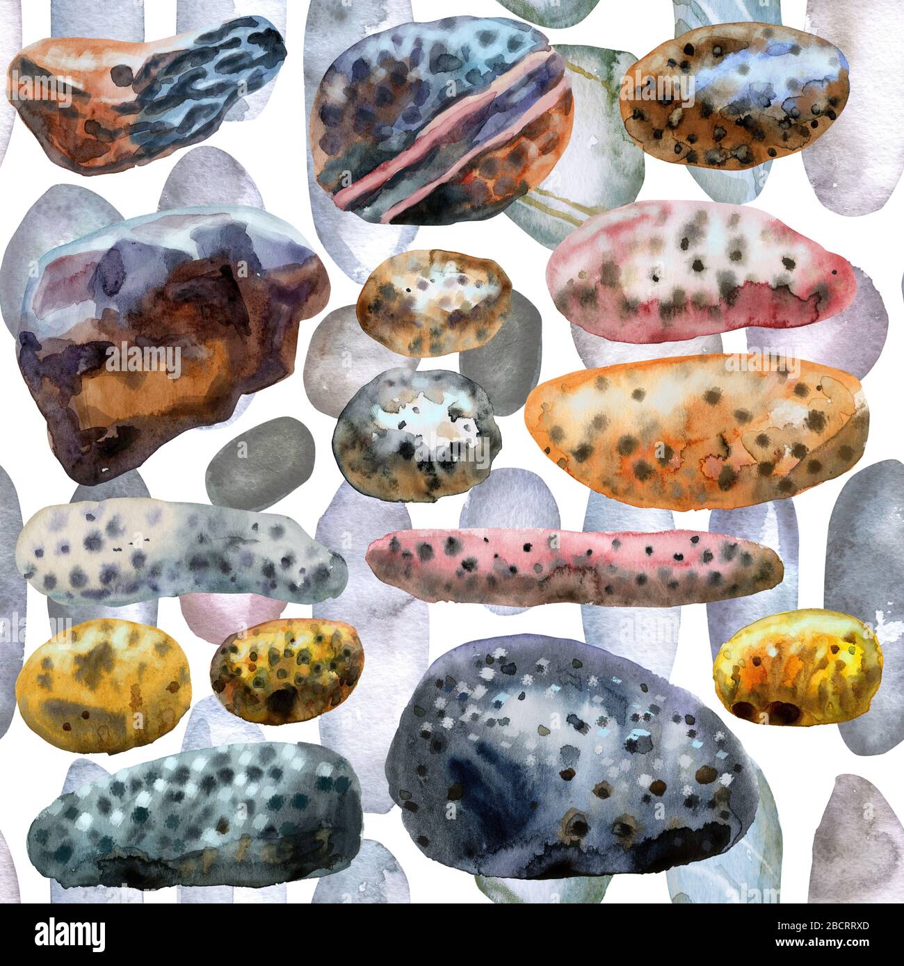 Seamless pattern of watercolour painting of a flat pebbles Stock Photo ...