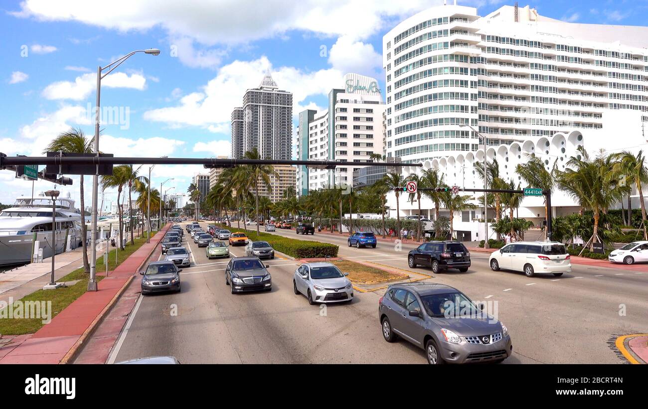 Miami Beach Street view with big hotels - MIAMI, USA APRIL 10, 2016 ...