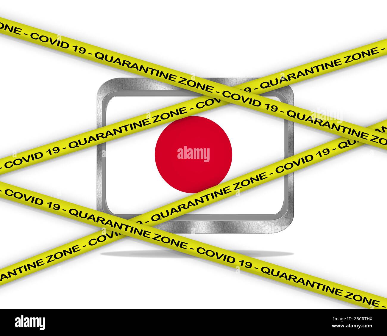 COVID-19 warning yellow ribbon written with: Quarantine zone Cover 19 ...
