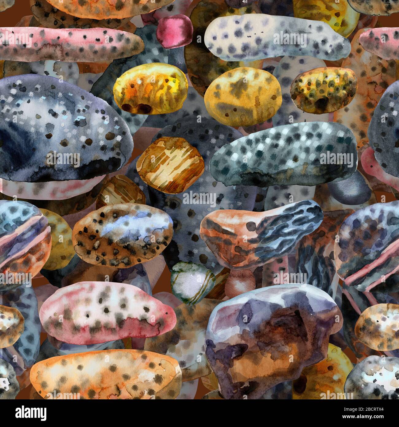 Seamless pattern of watercolour painting flat pebbles Stock Photo - Alamy