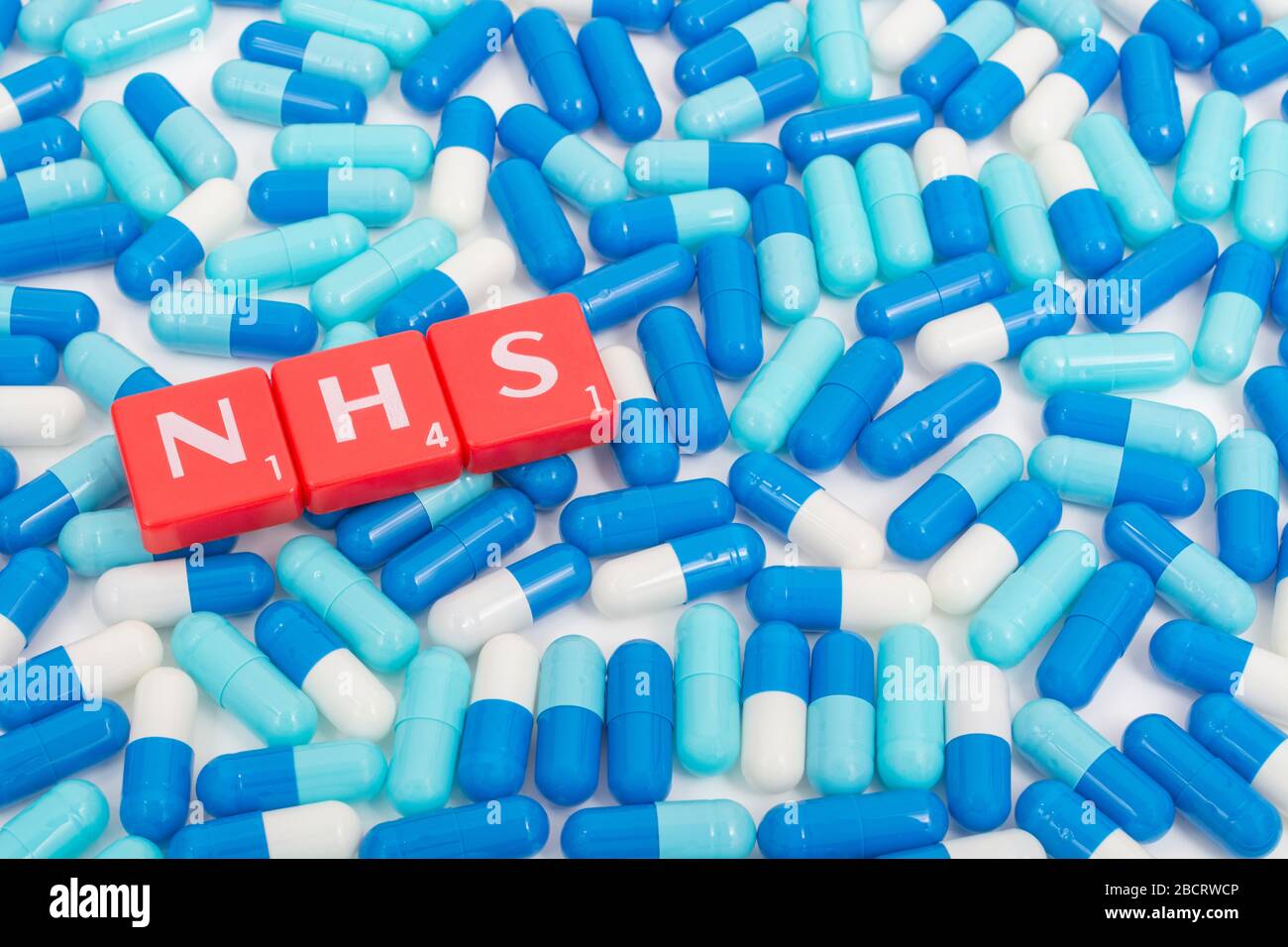 NHS letters tiles & assorted blue pills. For NHS 75th birthday, NHS ...