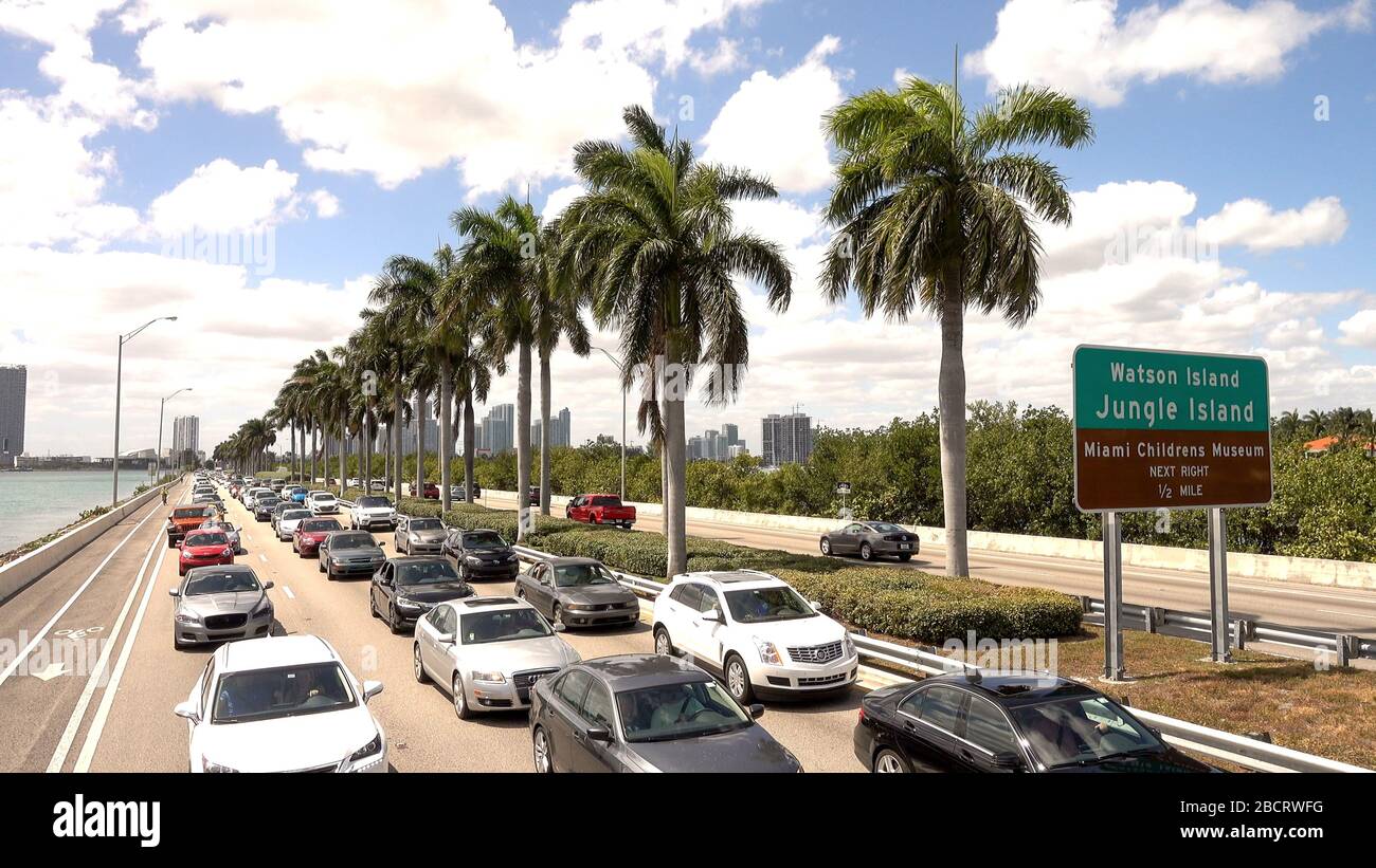 Traffic on Mc Arthur Causeway Bridge to Miami Beach - MIAMI, USA APRIL ...