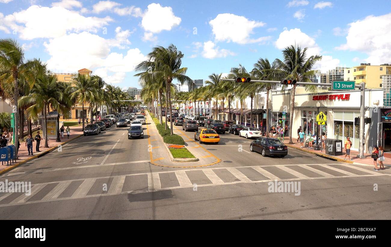 Typical Miami Beach Street view - MIAMI, USA APRIL 10, 2016 Stock Photo ...
