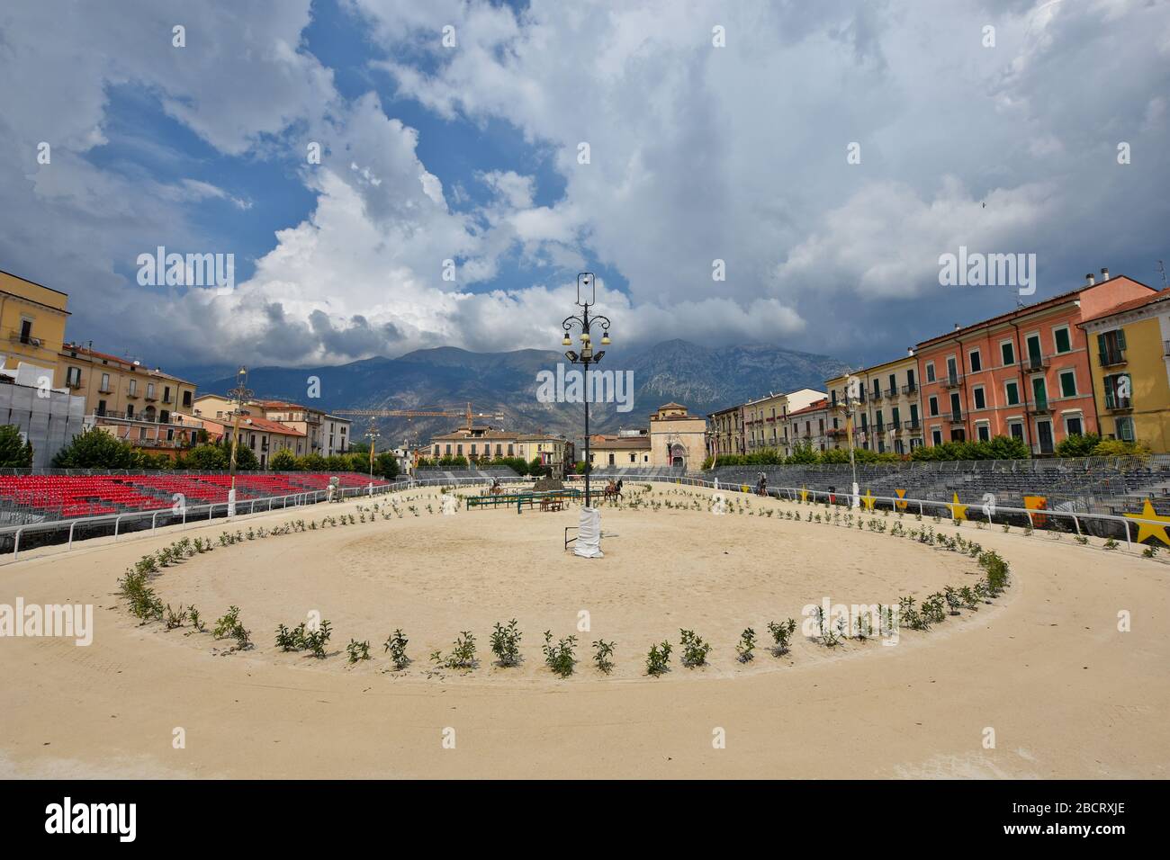 The square of a medieval town in the Abruzzo region of Italy Stock ...