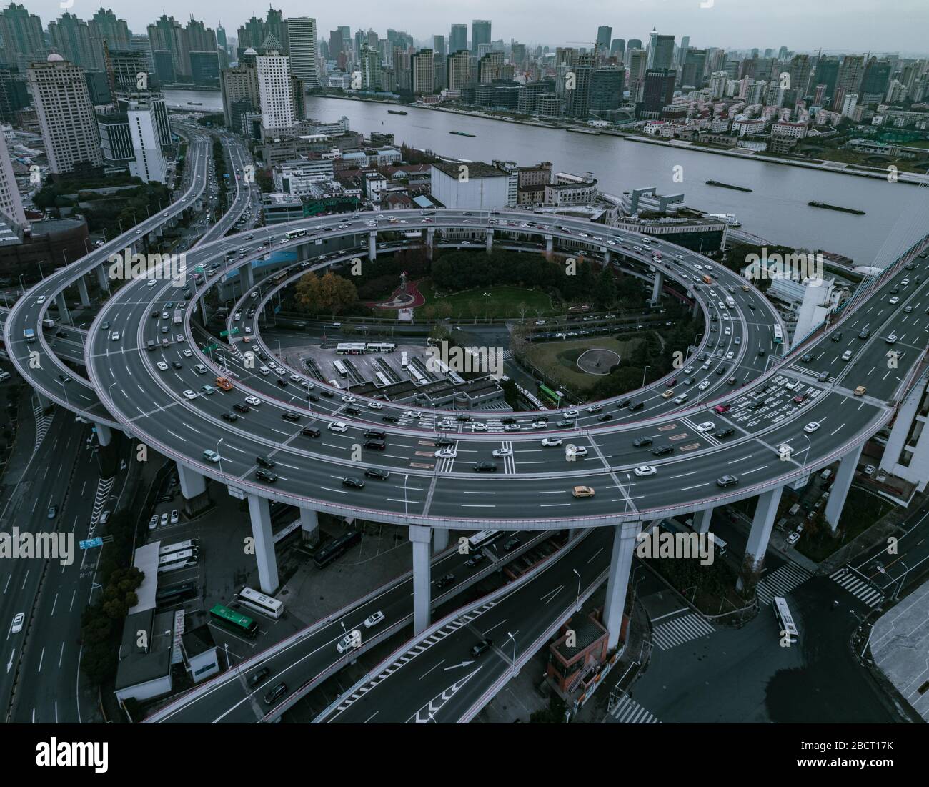 Aerial view of Nanpu Bridge Nanpu Bridge Approach Bridge in Shanghai ...