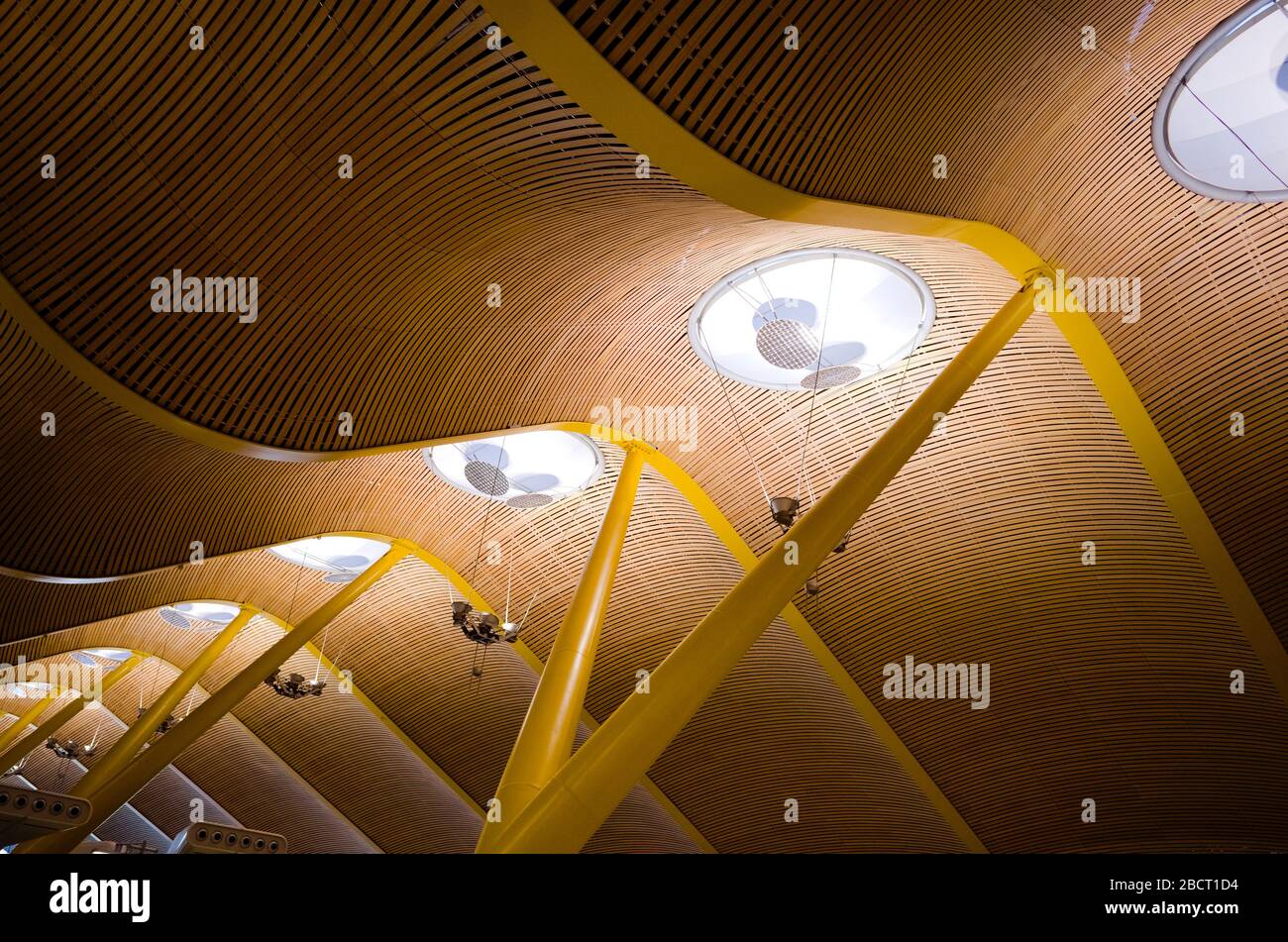 Modern ceiling of the Madrid Barajas International Airport. Ceiling ...