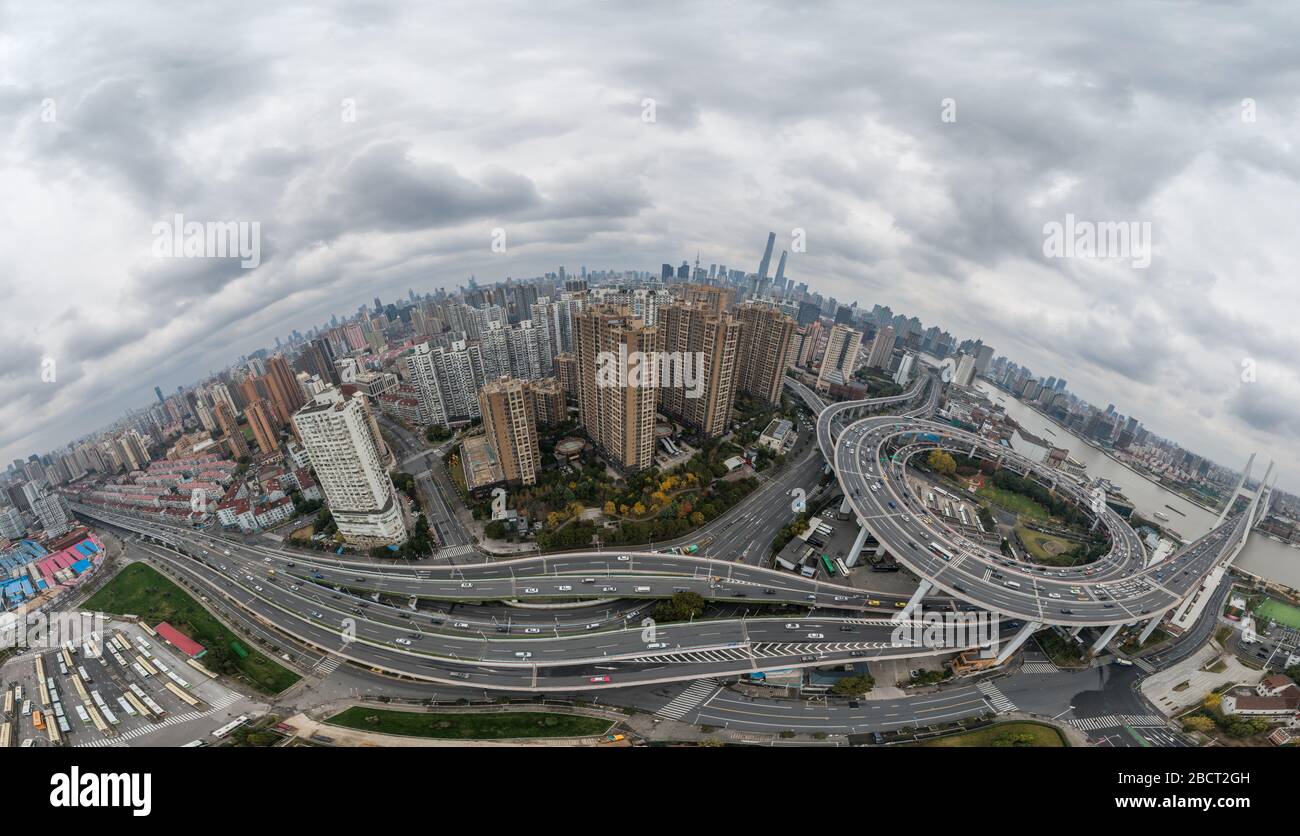 Aerial view of Nanpu Bridge Nanpu Bridge Approach Bridge in Shanghai ...