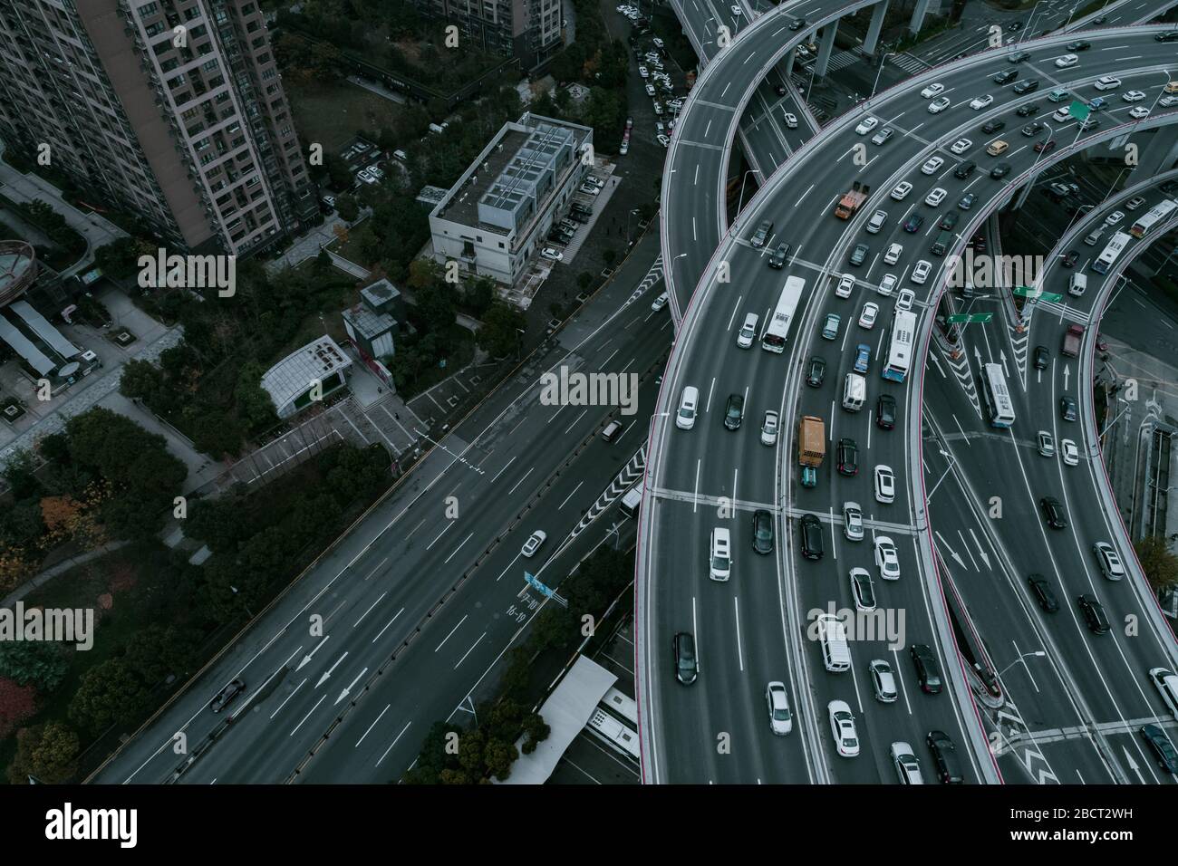 Aerial view of Nanpu Bridge Nanpu Bridge Approach Bridge in Shanghai ...