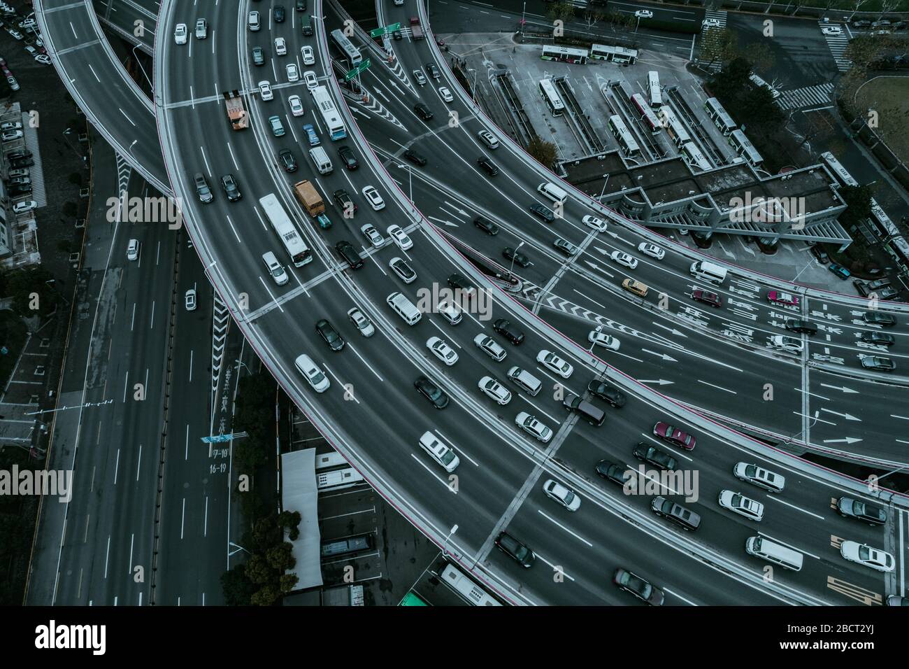 Aerial view of Nanpu Bridge Nanpu Bridge Approach Bridge in Shanghai ...