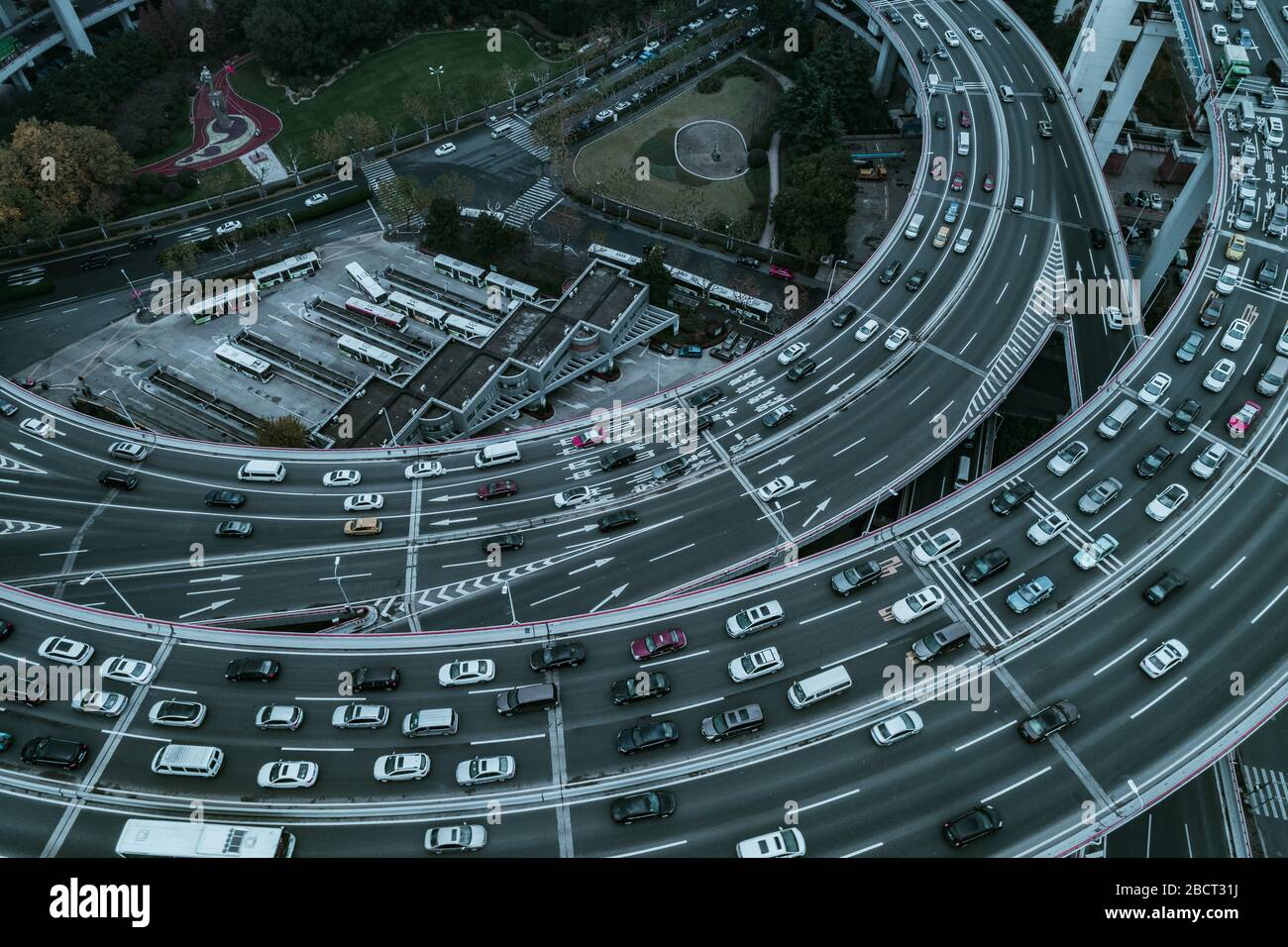 Aerial view of Nanpu Bridge Nanpu Bridge Approach Bridge in Shanghai ...