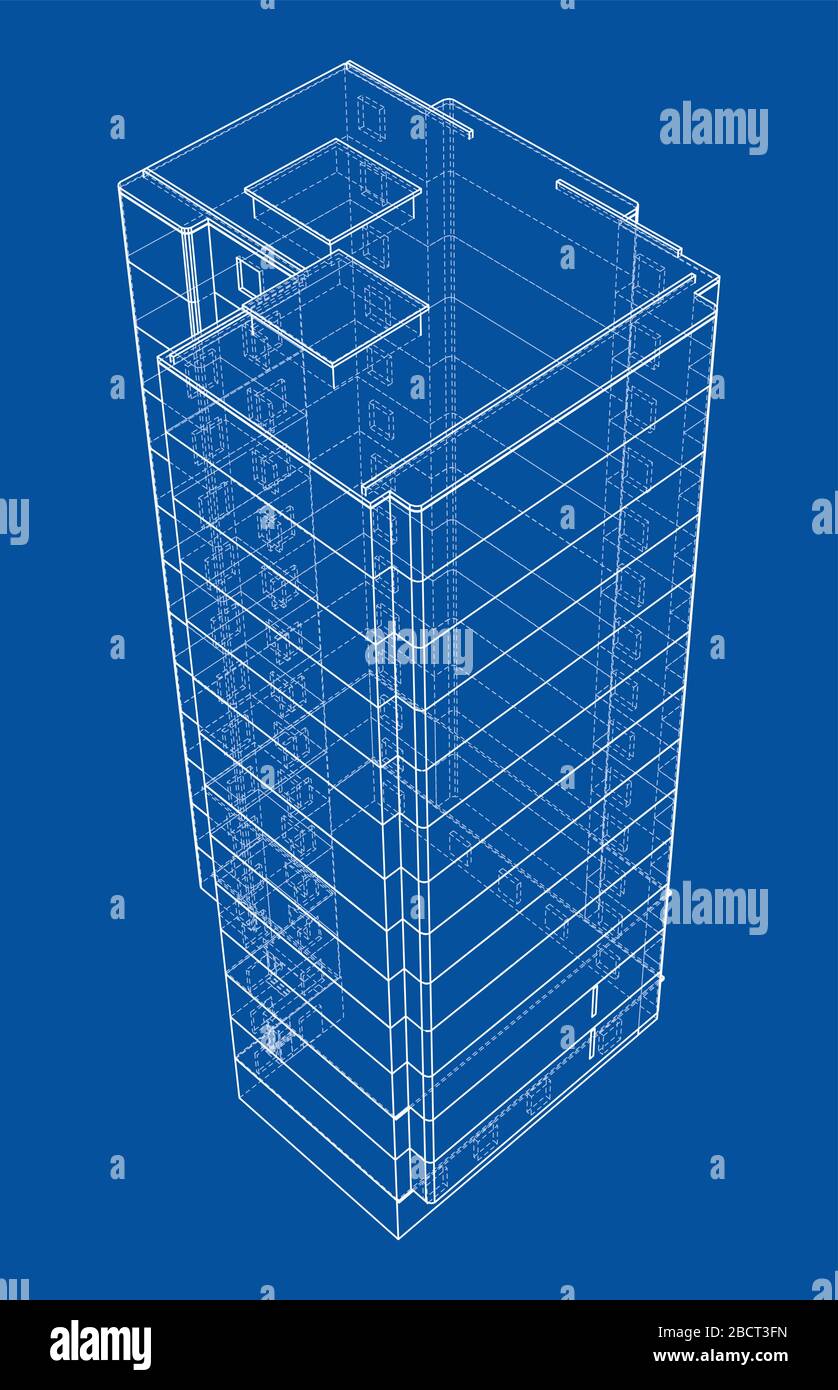 Vector wire-frame model of a multi-storey building Stock Vector Image ...