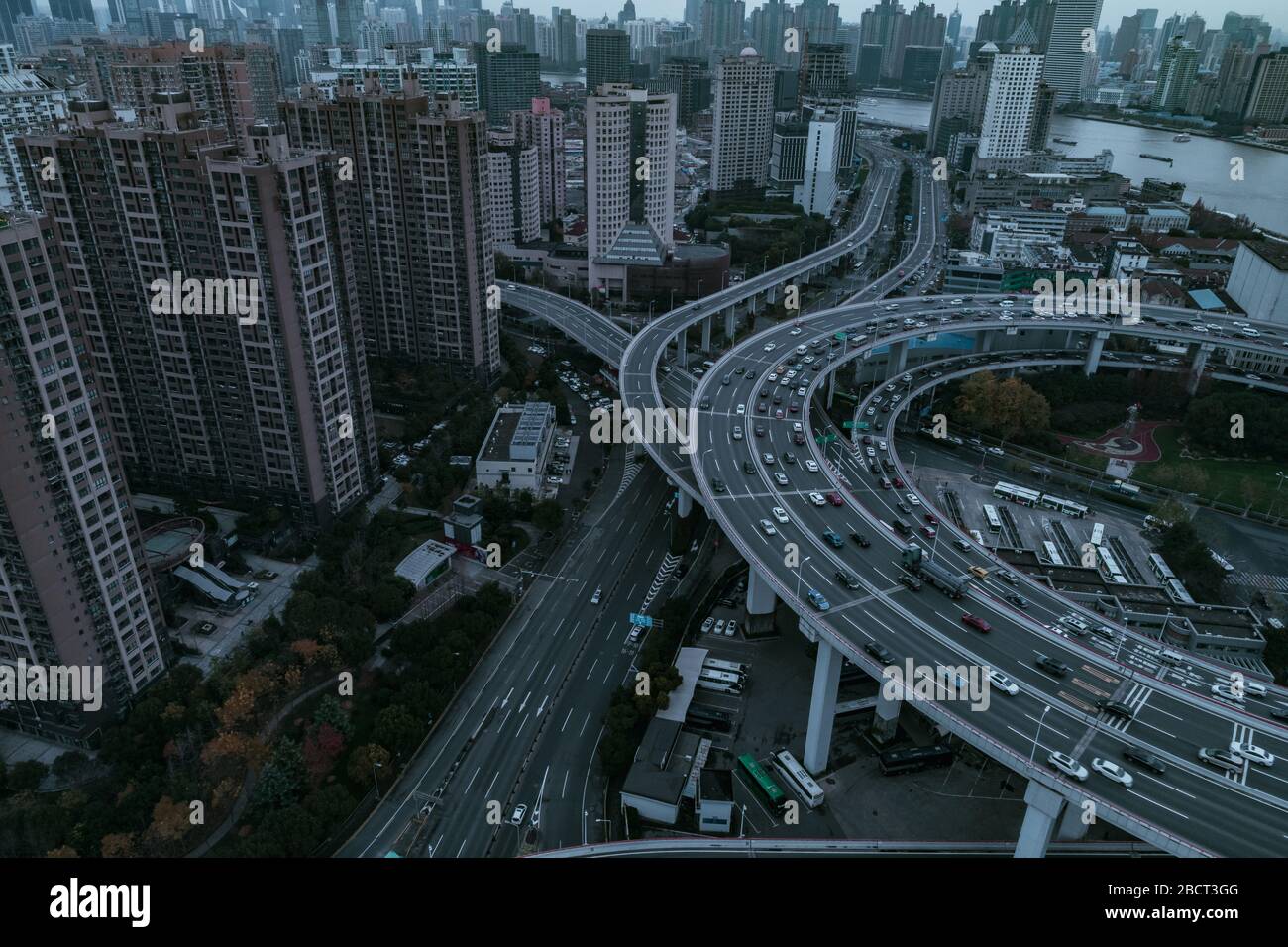 Aerial view of Nanpu Bridge Nanpu Bridge Approach Bridge in Shanghai ...