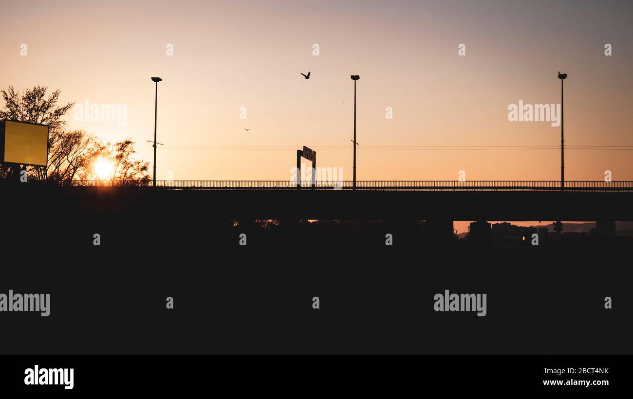 Bridge dark shadow silhouette during sunset Stock Photo - Alamy