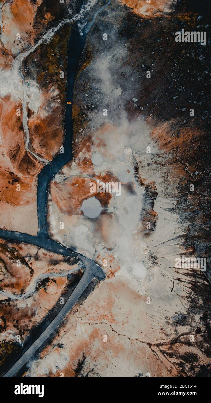 Aerial view of Seltun geothermal field in Krysuvik,Iceland.Volcano ...