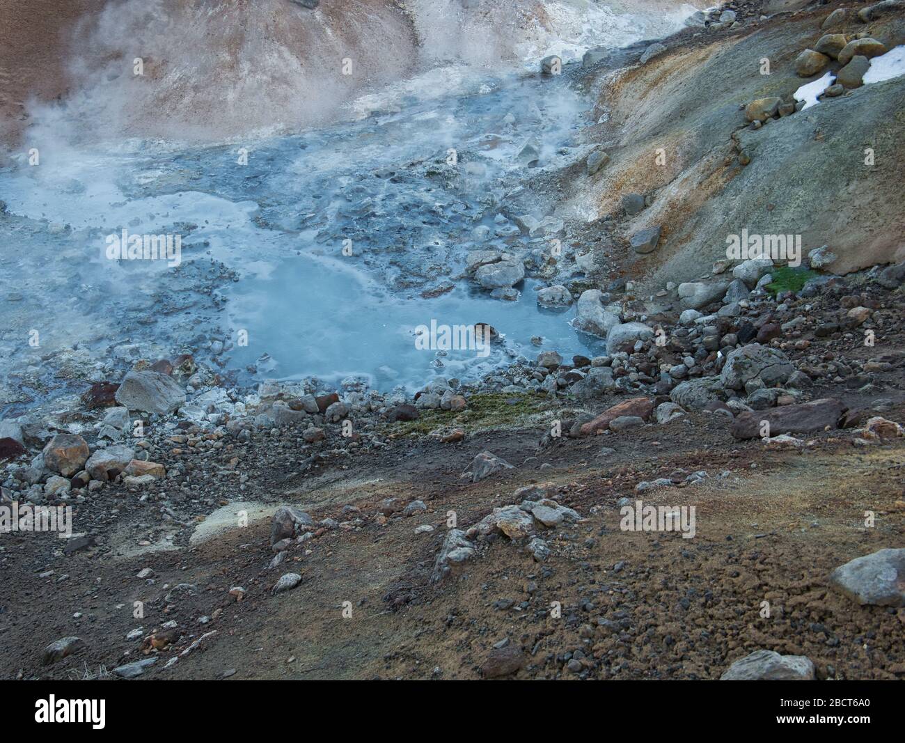 A sludge pot in the geothermal hot spring area with sulphur residues ...