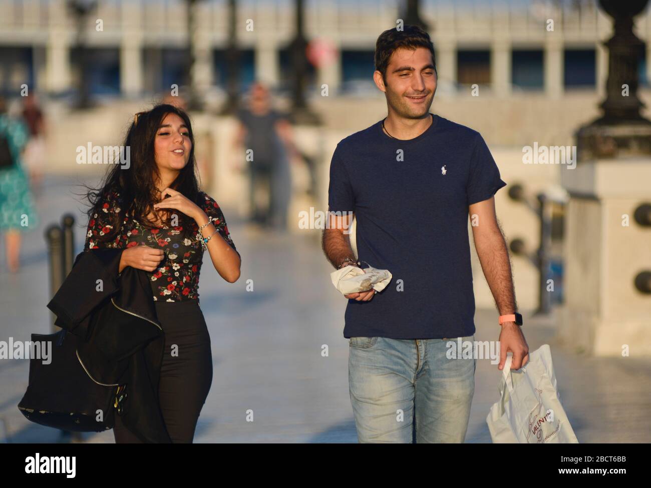 Italian friends walking in Lungomare Imperatore Augusto. Bari, Italy ...