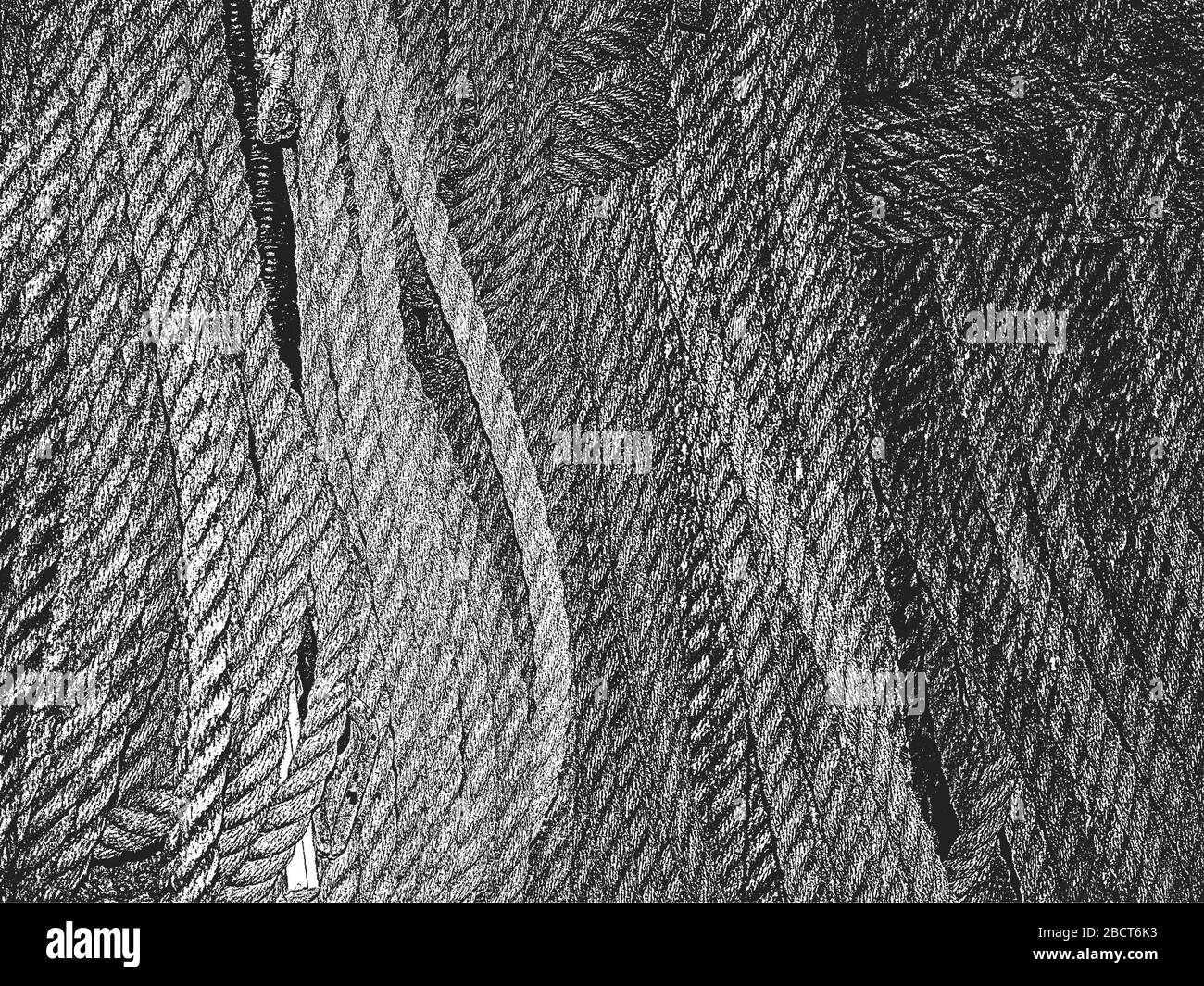 Distress grunge vector texture of wicker rope. Black and white ...