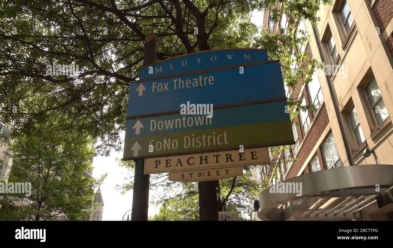 Direction signs on Pechtree street in Midtown Atlanta - ATLANTA, USA ...