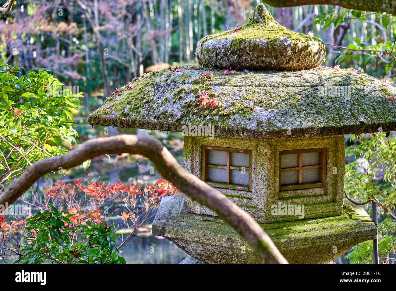 Stone lantern in Japanese garden during autumn time Stock Photo - Alamy