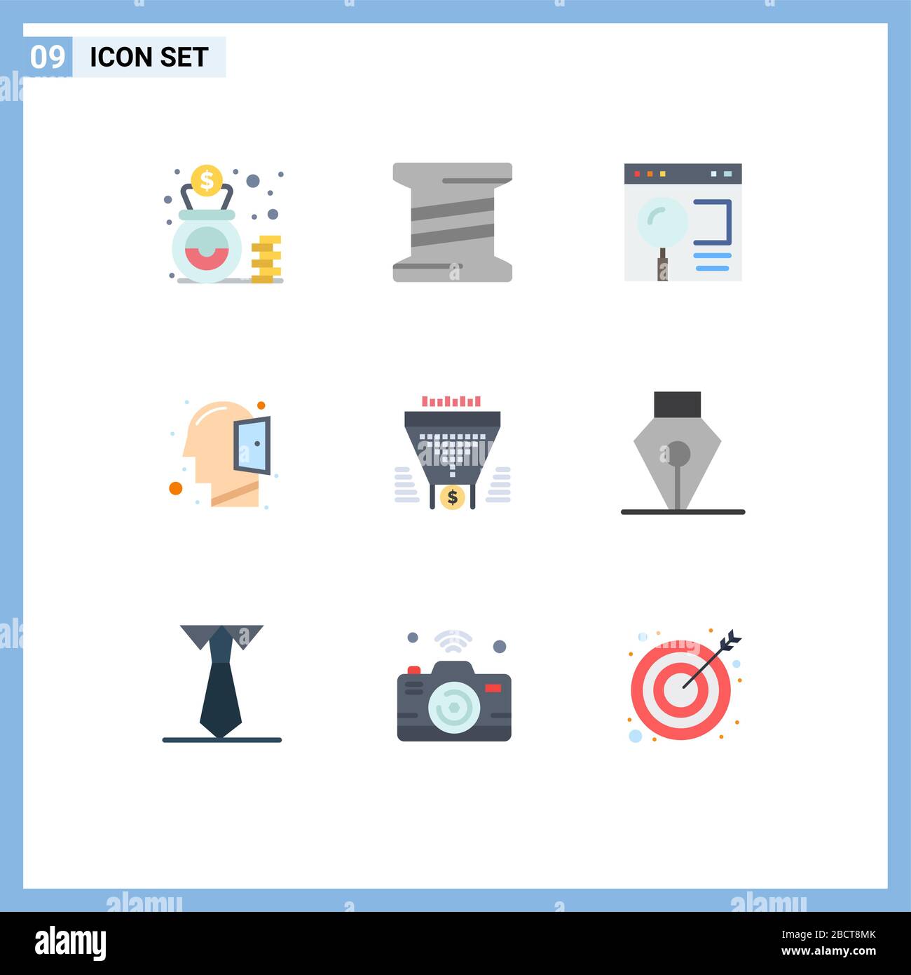 Flat Color Pack of 9 Universal Symbols of data, thinking, interface ...
