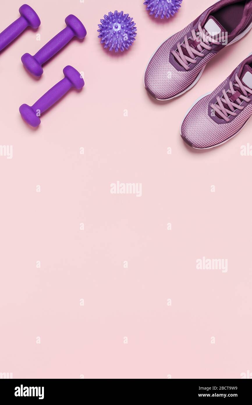 Sports equipment for women's training in pastel colored. Pink ...