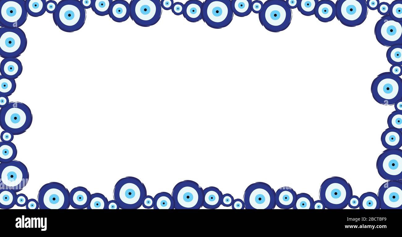 horizontal banner with blue evil eyes vector on white background Stock ...