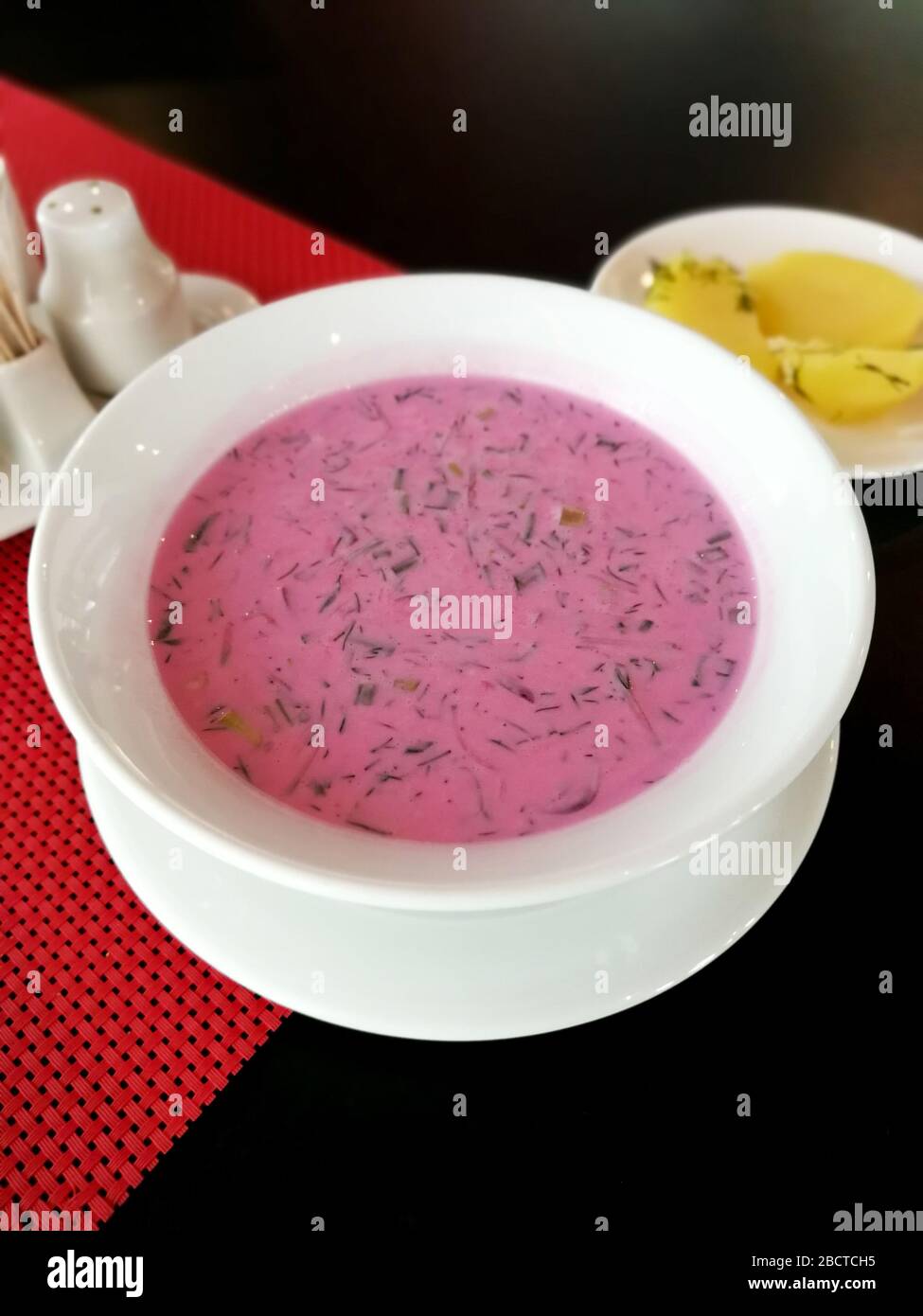 Traditional lithuanian cold soup called Saltibarsciai made from ...