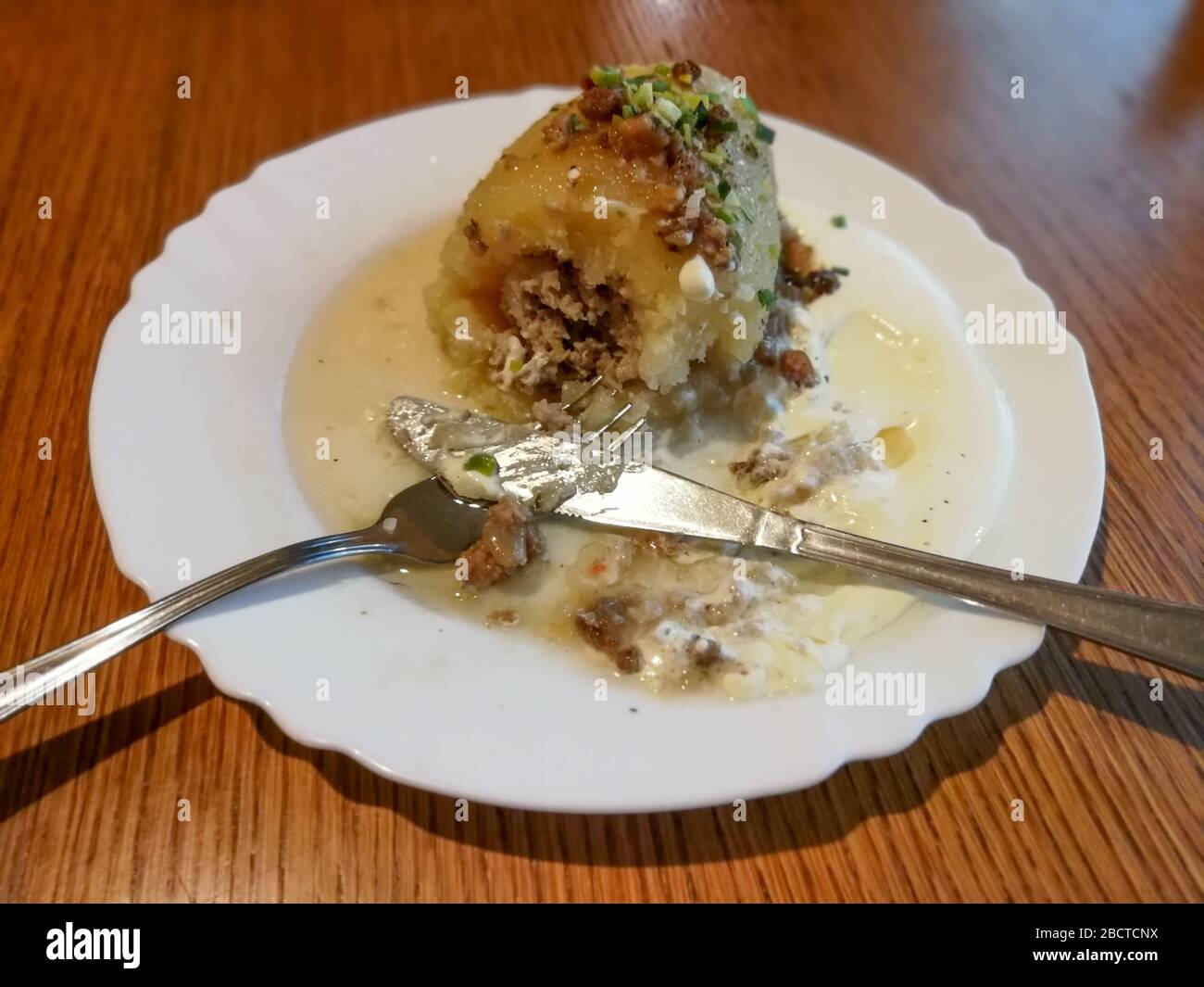 Traditional lithuania dish from meat and boiled potatoe mesh Stock ...