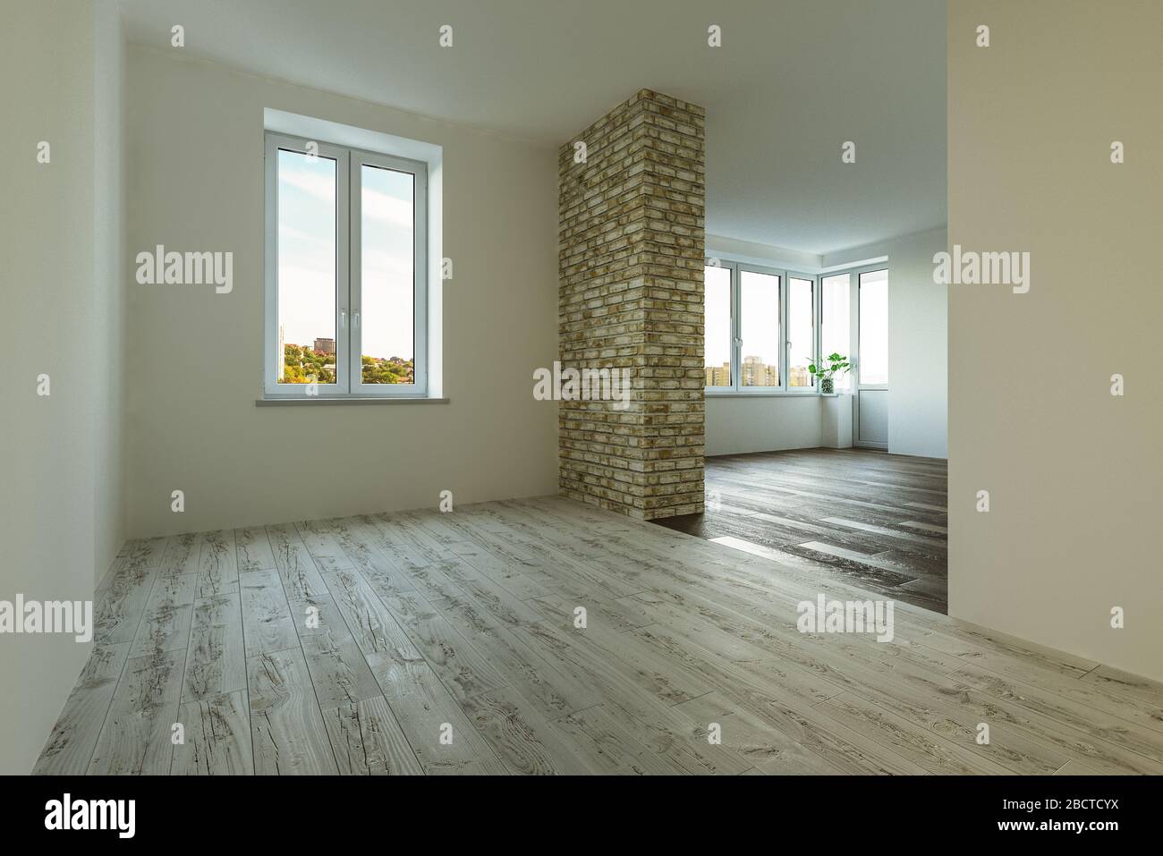 Interior moving house with Brick wall Stock Photo - Alamy
