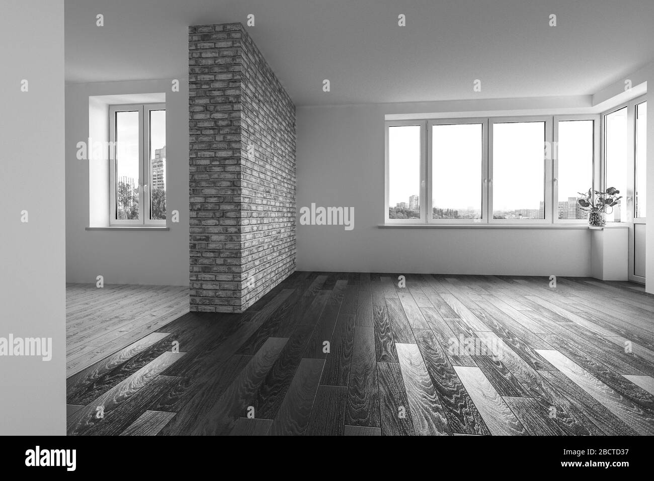 Interior moving house with Brick wall Stock Photo - Alamy