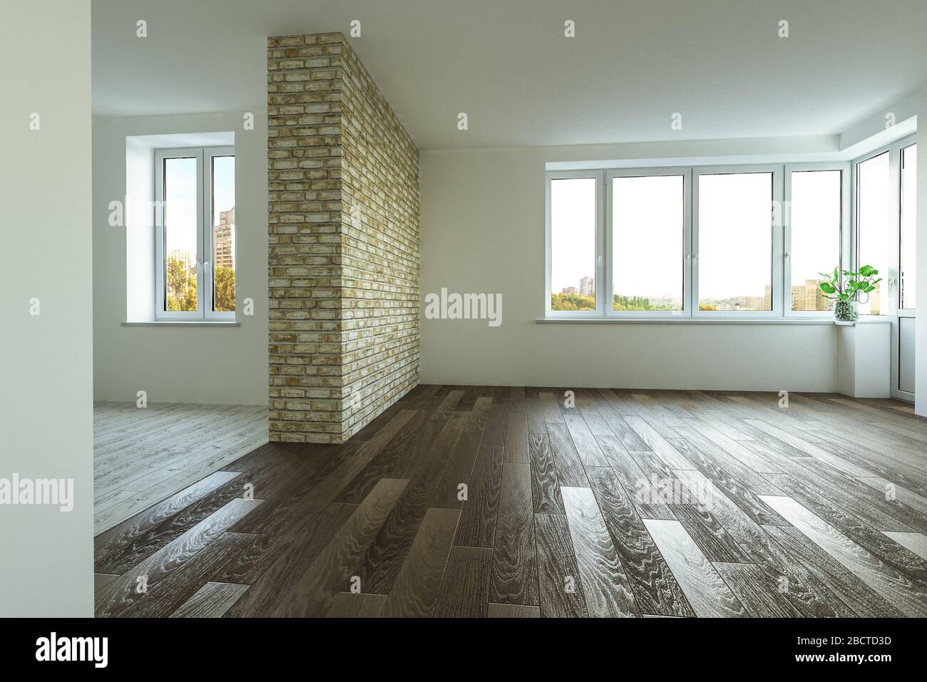 Interior moving house with Brick wall Stock Photo - Alamy