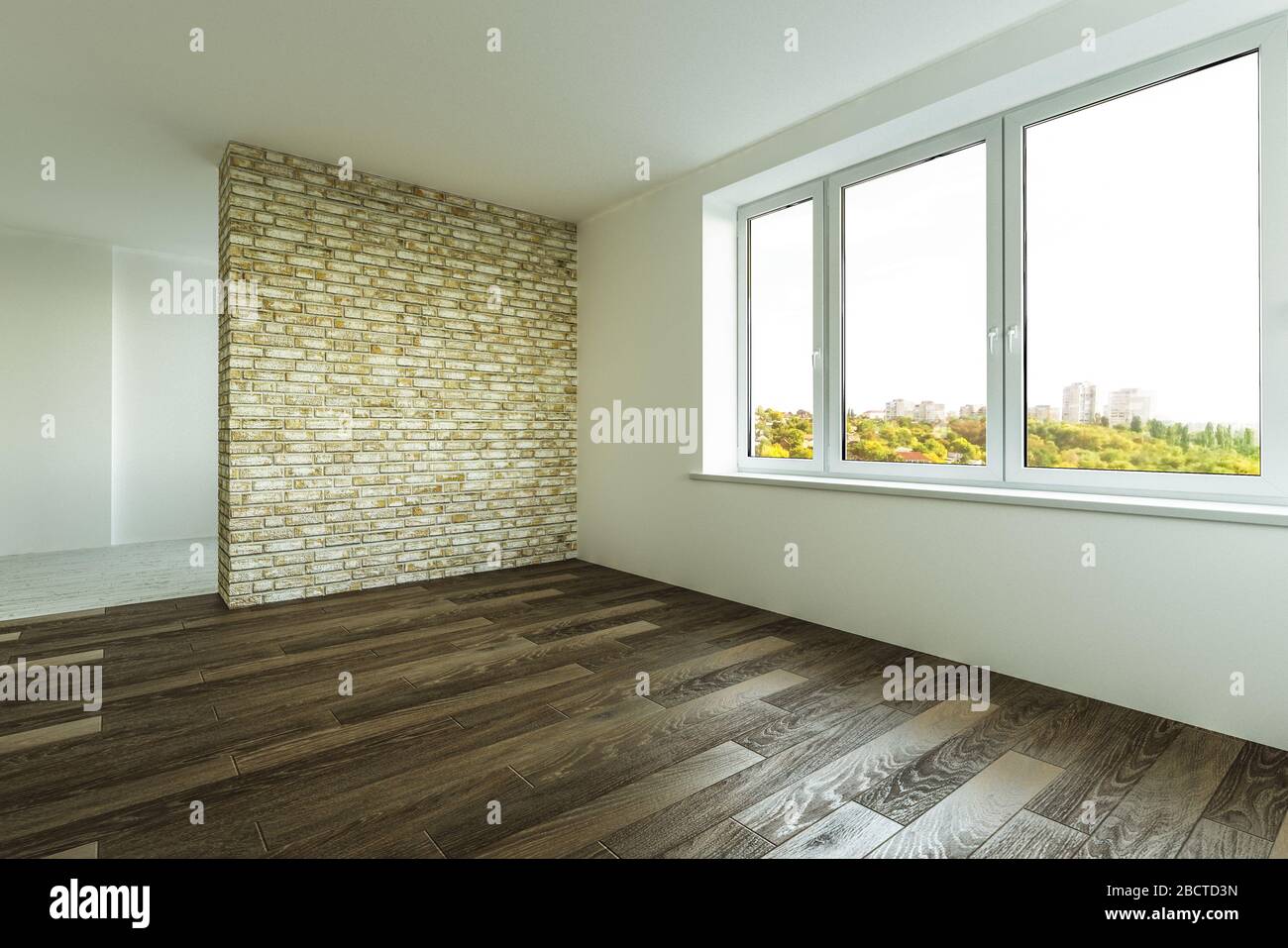 Interior moving house with Brick wall Stock Photo - Alamy