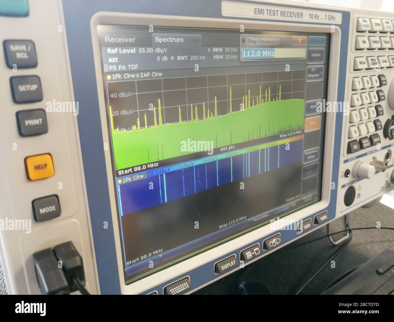 Radio frequency spectrum during electromagnetic compatibility emissions ...