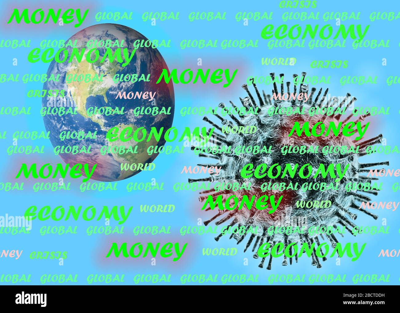 Money economy global world crisis conceptual text 3D illustrartion on ...