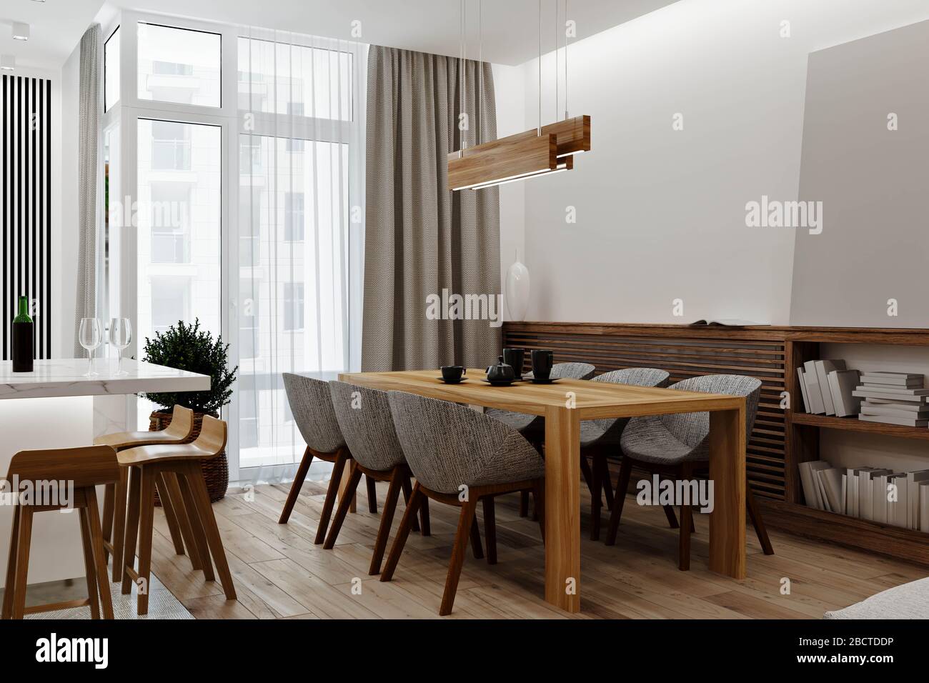 interior Design. Modern living room with hallway and kitchen-dining ...