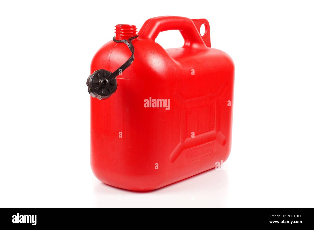 Red plastic petrol canister isolated on the white background Stock ...
