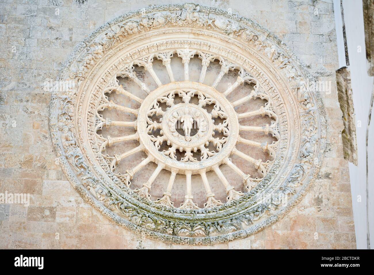 Rose window of the Roman Catholic Cathedral in Ostuni, Puglia, Italy ...