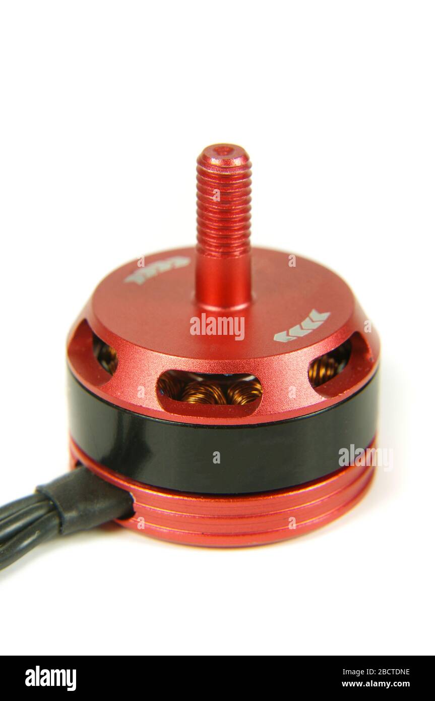 Small brushless motor for racing drones on the white background Stock ...