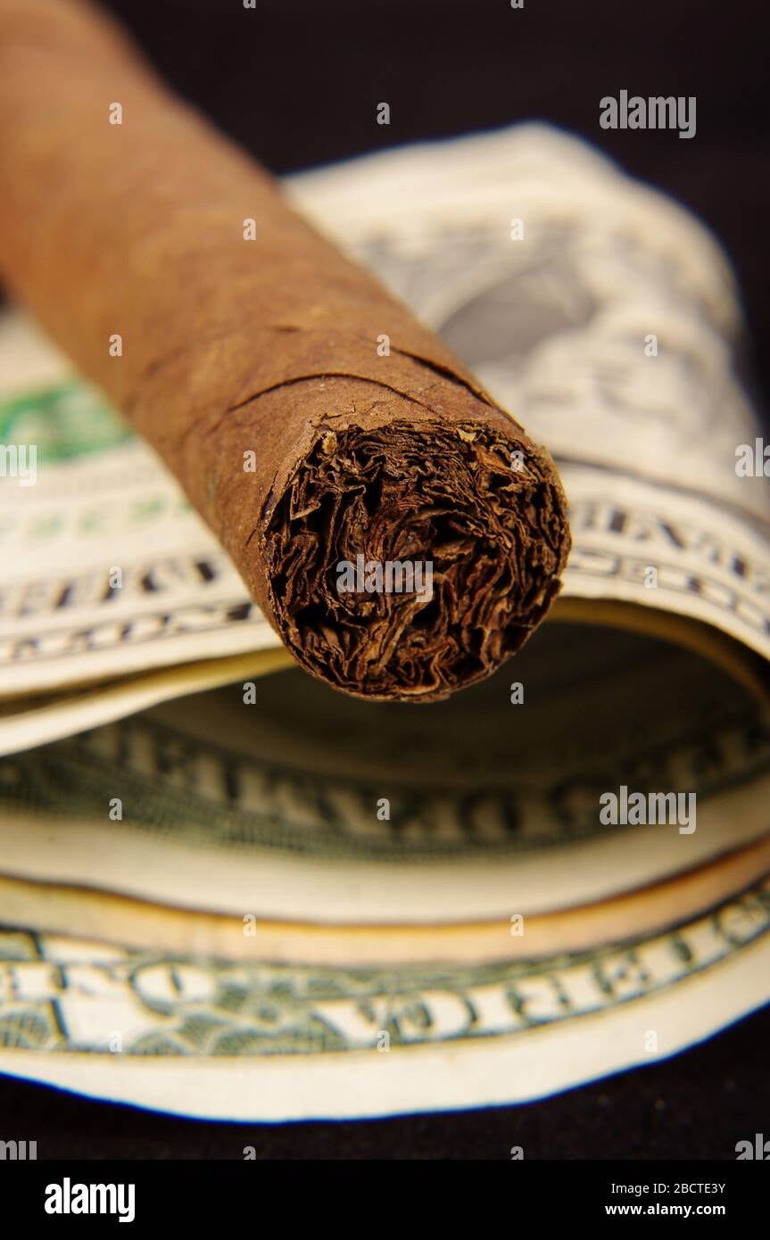 In the photo you can see expensive cigar on the dollar banknotes Stock ...