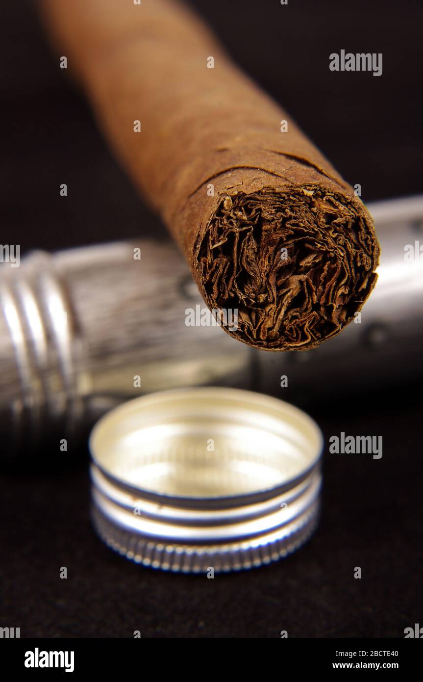 The photo in which macro closeup of cigar isolated on the black ...